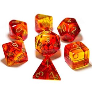 chessex gemini translucent polyhedral dice set red and yellow with gold