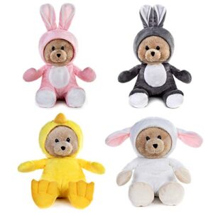 my oli 7" easter bears pack of 4 stuffed costumed teddy bears: bunny, chicken and sheep with flippable hats easter gifts for babies kids boys girls