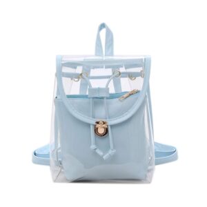 mini clear backpack with removable pouch transparent pvc shoulder bag handbag, blue, small