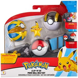 pokemon clip 'n' go poké ball belt set, wave 5 ultra, quick ball, and 2-inch pikachu - feat. detailed figure, a clip ‘n’ go belt, 2 clip ‘n’ go poké balls- perfect for any trainer!