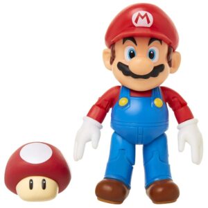 super mario 4" articulated mario action figure with super mushroom