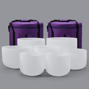 cvnc 432hz 7-12 inch set of 7 pcs frosted quartz crystal singing bowls with 2 pcs carrying case bag sound healing