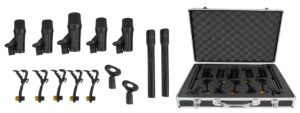 rockville pro-d7 7 mic drum kit w/bass+snare+condenser overhead microphones, black