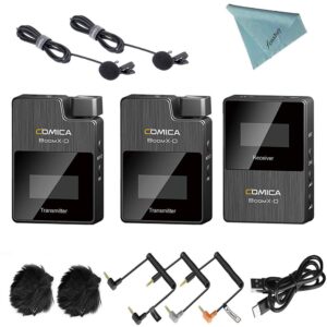 comica boomx-d d2 2.4g wireless lavalier microphone system digital 1-trigger-2 wireless microphone transmitter & receiver for smartphone camera podcast interview youtube