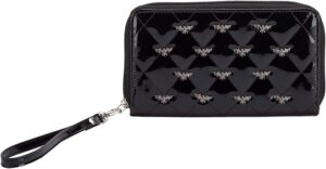 rock rebel studded bats zip around wallet black