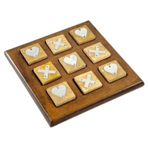 earthly home wooden tic tac toe game - board game for kids and family - table top living room decor fun game - indoor outdoor adults classic travel game (brown)