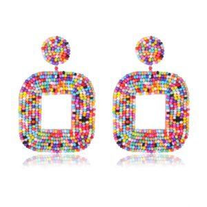 xocartige bead drop earrings for women seed beaded dangle earring studs (a multicolored)