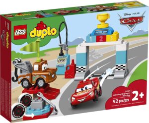 lego duplo disney and pixar cars lightning mcqueen's race day 10924 toddler toy with lightning mcqueen and mater; great gift for kids who love race car toys and tow trucks, new 2020 (42 pieces)