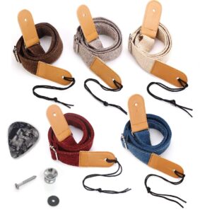 longteam simple linen leather ukulele strap adjustable length durable uke straps with nail, rope, picks (coffee)