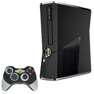 lidstyles vinyl protection skin kit decal sticker compatible with microsoft xbox 360 slim (black carbon fiber)