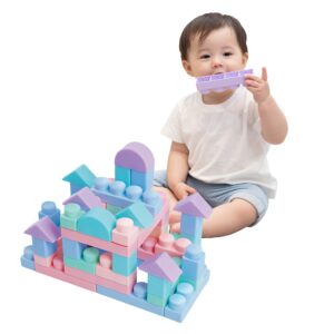 moomu soft building blocks, baby ages 6 month old and up, stem montessori preschool learning stacking block kit educational infant safe soft blocks for baby toddlers 1-3 years 40 pcs