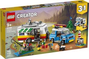 lego creator 3in1 caravan family holiday 31108 vacation toy building kit for kids who love creative play and camping adventure playsets with cute animal figures (766 pieces)