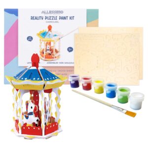 allessimo 3d paint creat puzzle (carousel - 43pcs) model paint kit with brush toys for kids puzzle build 3d puzzles educational crafts building diy