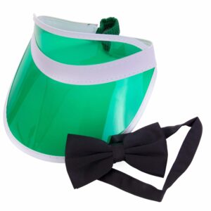 casino dealer accessory pack - bundle includes green dealing visor and fancy bowtie - great for poker dealer costume, uniform for las vegas game nights - blackjack card deal outfit