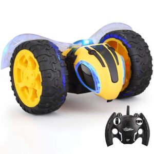 mostop rc stunt car remote control car for kids, 1/14 scale 2.4 ghz rechargeable off road bumble tumble bee truck rock crawler vehicle toy with music and light.