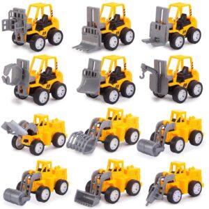 3 otters 12pcs mini construction vehicles for construction party favors, pull back engineering cars for carnival prize birthday, christmas goodie bag stuffers for kids ages 3 and up