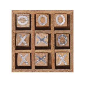 earthly home wooden tic tac toe game - board game - table top living room decor fun game - indoor outdoor adults classic travel game (black & white)