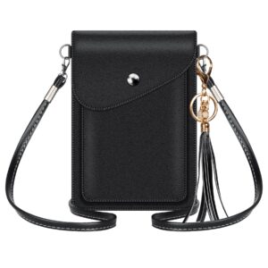 pg6 roomy pockets series small travel crossbody leather bags cell phone purse wallet, black, one size