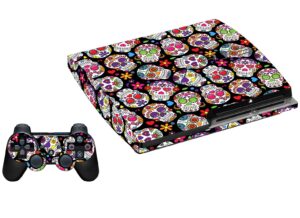 lidstyles vinyl protection skin kit decal sticker compatible with ps3 slim console (sugar skulls)