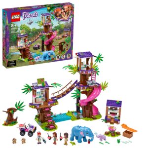 lego friends jungle rescue base 41424 building toy for kids, animal rescue kit that includes a jungle tree house and 2 elephant figures for adventure fun (648 pieces)