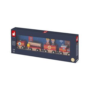 janod story box - firefighter train - 6 piece set - ages 3+ j08590