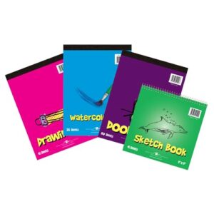 roaring spring kid's art variety pack, one each - doodle pad, drawing pad, sketch book & watercolor pad, 4 art pads