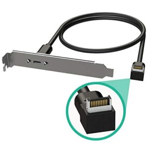 linkup - usb 3.2 gen 2x2 20gbps usb-c type internal panel cable mount motherboard header extension adapter┃20-pin a-key male with cover to usb-c female connector with pci bracket - right angle - 60cm