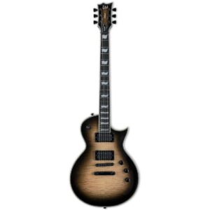 esp 6 string ltd deluxe ec-1000t electric guitar, black natural burst, right, (lec1000tfmblknb)