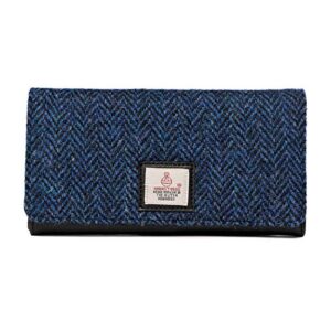 bronte moon harris tweed - ladies envelope purse - blue herringbone