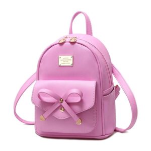 bowknot cute mini leather backpacks purses small daypacks shoulder bag schoolbag for womens pnk