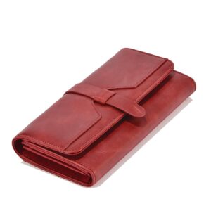 eastnights rfid wallets for women clutch wallet leather trifold wallet credit card slot (wine red)