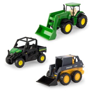 john deere ertl iron die-cast replicas - includes john deere tractor, gator, and skid steer farm toys with collectible display box - john deere tractor toys - 3 inch, green, 3 count