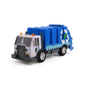 mighty fleet rescue force 12" garbage truck toy - realistic lights & sounds, detachable recycling bin, free wheeling play, ages 3+