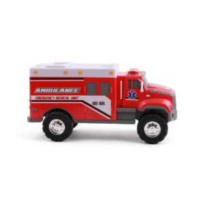 mighty fleet rescue force 12" tough cab ambulance toy w/lights & sounds, realistic design for rugged play, ages 3+, free wheeling play