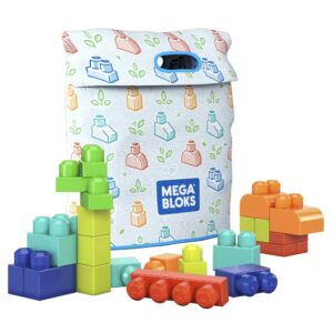 mega bloks fisher-price toddler blocks toys set, build ‘n play bag with 60 plant-based pieces and storage, blue, ages 1+ years