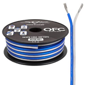 skar audio 14 gauge (awg) elite oxygen-free copper audio speaker wire - 30 feet (blue/white)