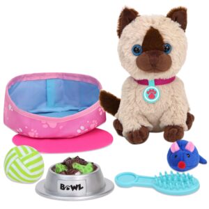 sophia's tan plush kitten, bed, food bowl and accessories set for 18" dolls, multicolor