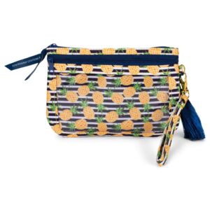 southern couture pineapples stripe yellow and navy blue 7 x 5 polyester phone wristlet handbag