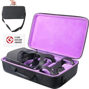 movic® simpletravel™ carrying travel hard case for oculus quest 2 replacement virtual reality vr gaming headset & controller accessories w strap | water proof cover shell (black+velvet purple)