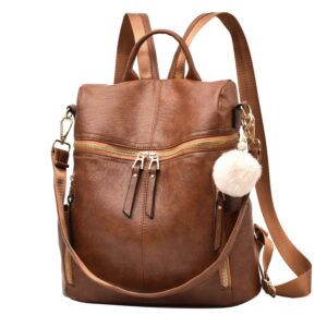 bag wizard designer leather backpack purse multifunctional ladies backpacks solid shoulder headphone plug bags for womens book bags (retro-brown)