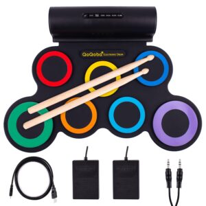 qoqoba electronic drum set for kids | adult beginner pro midi drum practice pad kit w/headphone jack | drum sticks | great holiday birthday gift for kids drum set (rainbow)