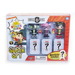 ryan's world super spy 6 pack figures, mystery toy, spy theme, mystery figures, 6 of 8 possible figures, secret agent, kids toy, accessories, [amazon exclusive]