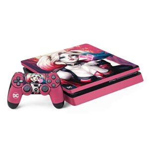 skinit decal gaming skin compatible with ps4 slim bundle - officially licensed warner bros harley quinn animated design