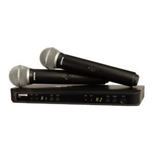 shure blx288/pg58 wireless microphone system - 14-hour battery life, 300 ft range, uhf | includes (2) pg58 handheld vocal mics, dual channel receiver | j11 band (blx288/pg58-j11)