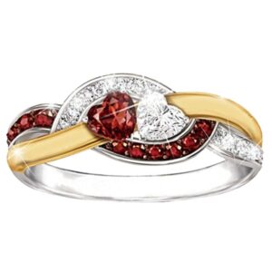 rings by sunlucky women's twin love hearts inlaid red zircon ring gift idea engagement anniversary jewelry gift under 5 dollars (silver, 6)