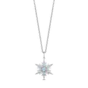 jewelili enchanted disney fine jewelry sterling silver 1/10 cttw diamond and swiss blue topaz elsa pendant