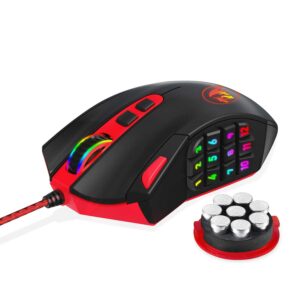 redragon m901-1 perdition mmo gaming mouse, led rgb backlight, 24000 dpi, 18 programmable buttons, ergonomic design, wired usb connection, black