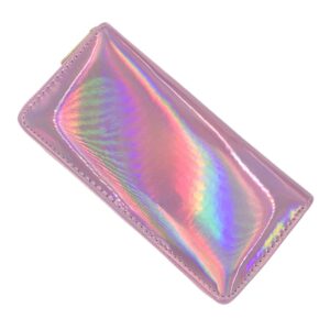 andongnywell holographic long wallet for women zipper around hologram clutch card holder organizer ladies pu leather purse (pink)