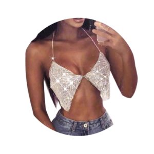 jeweky rhinestone bra chain top silver sparkly crop top body chain beach nightclub rave bikini chest accessories jewelry for women