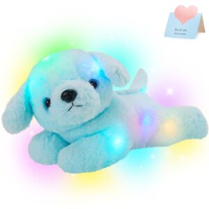 glow guards 15'' blue light up puppy dog stuffed animal soft plush toy pillow with led night lights glow bedtime pal christmas children's day birthday gifts for toddler kids